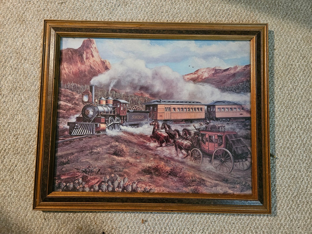 Vintage 1970s Western Artist James Rozzi "at the Crossroads"railroad ...