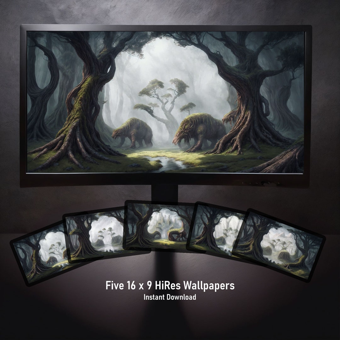 5 Mossy Bark Landscapes Forest Silhouette Inspired Wallpaper 4k Hires ...