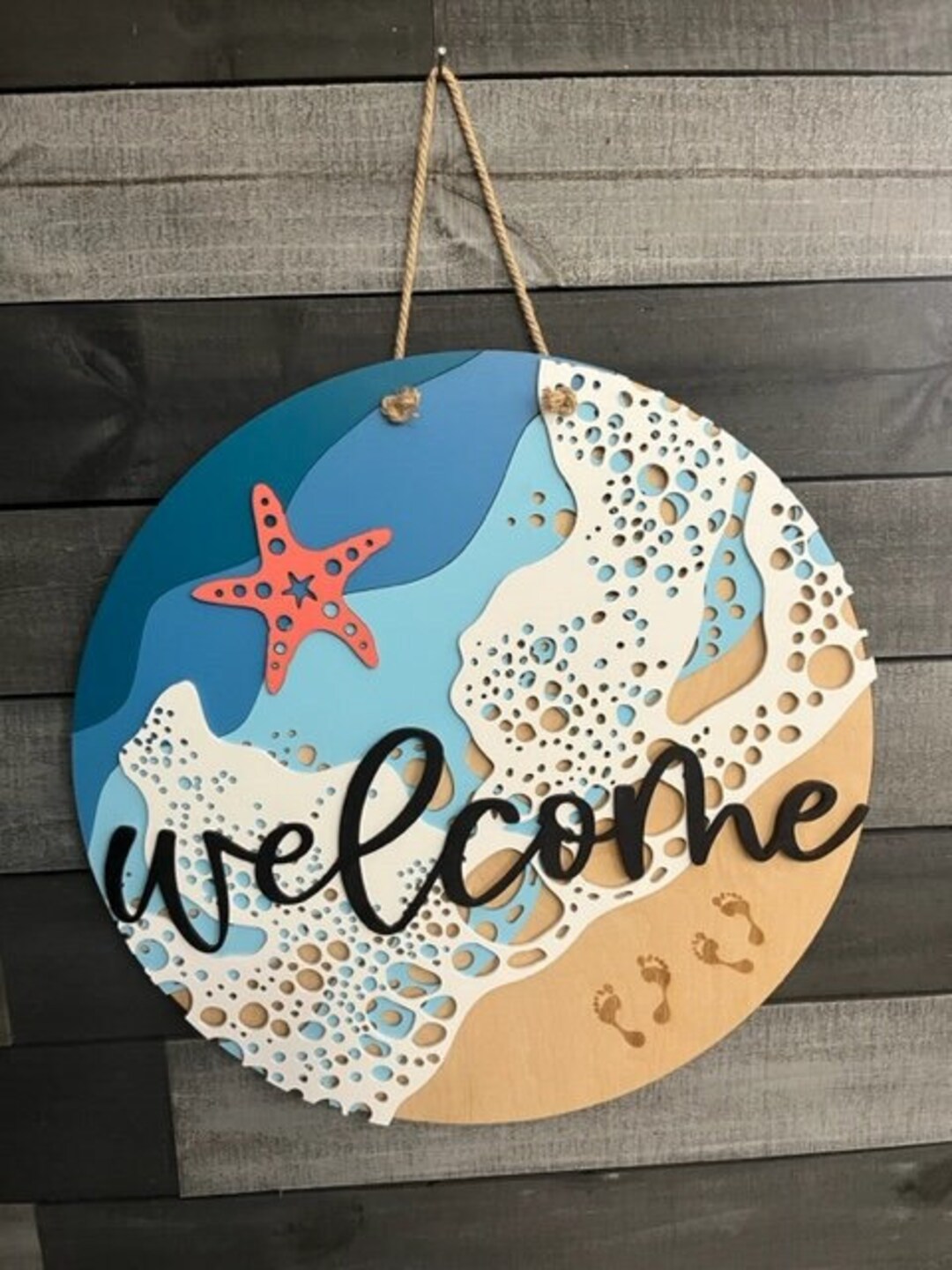 Ocean Waves Round Welcome Sign, Beach Theme, Coastal Decor, Nautical ...