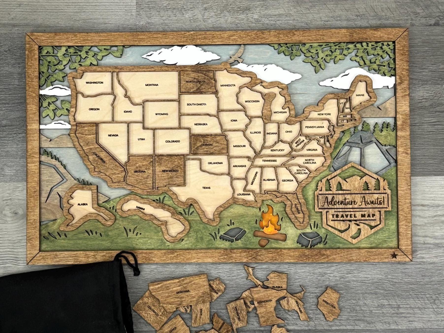 Personalized Travel Map, Family Road Trip Tracker, Customizable, States ...