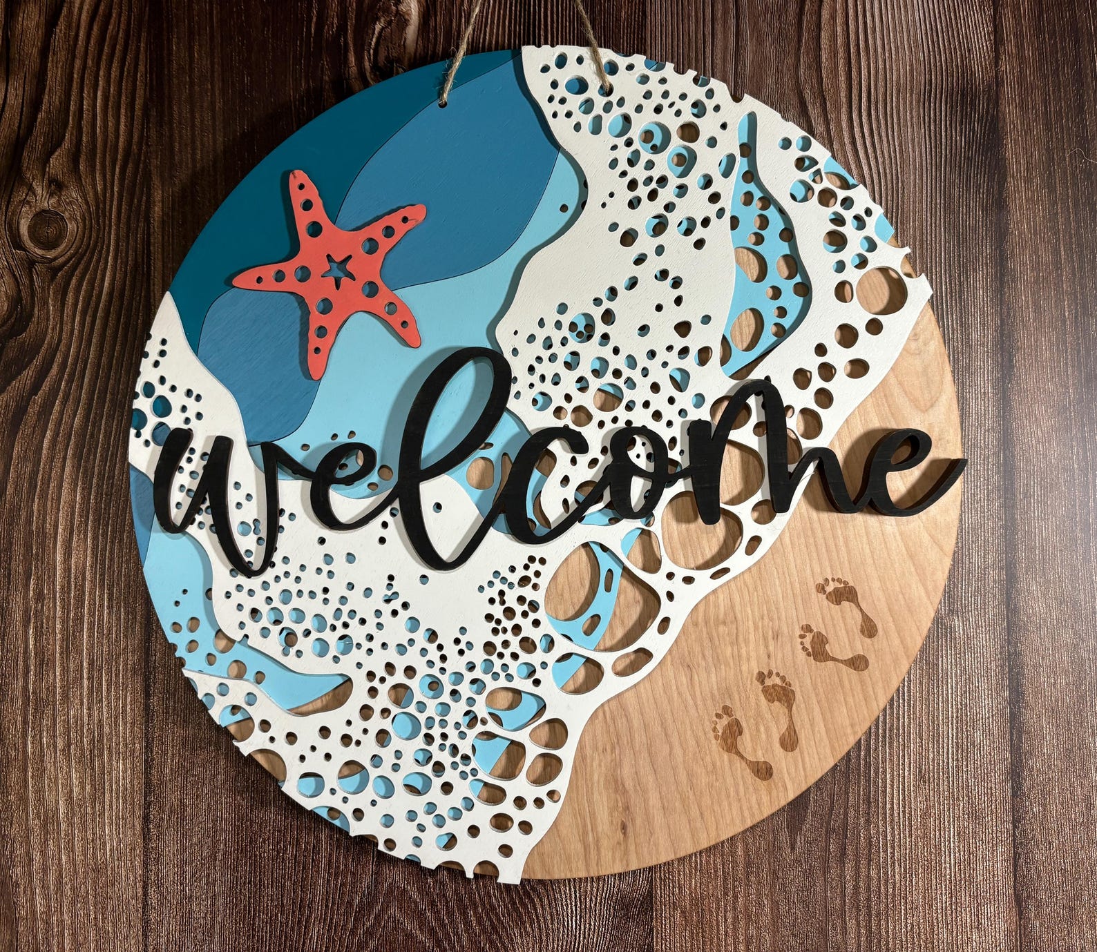 Ocean Waves Round Welcome Sign, Beach Theme, Coastal Decor, Nautical ...