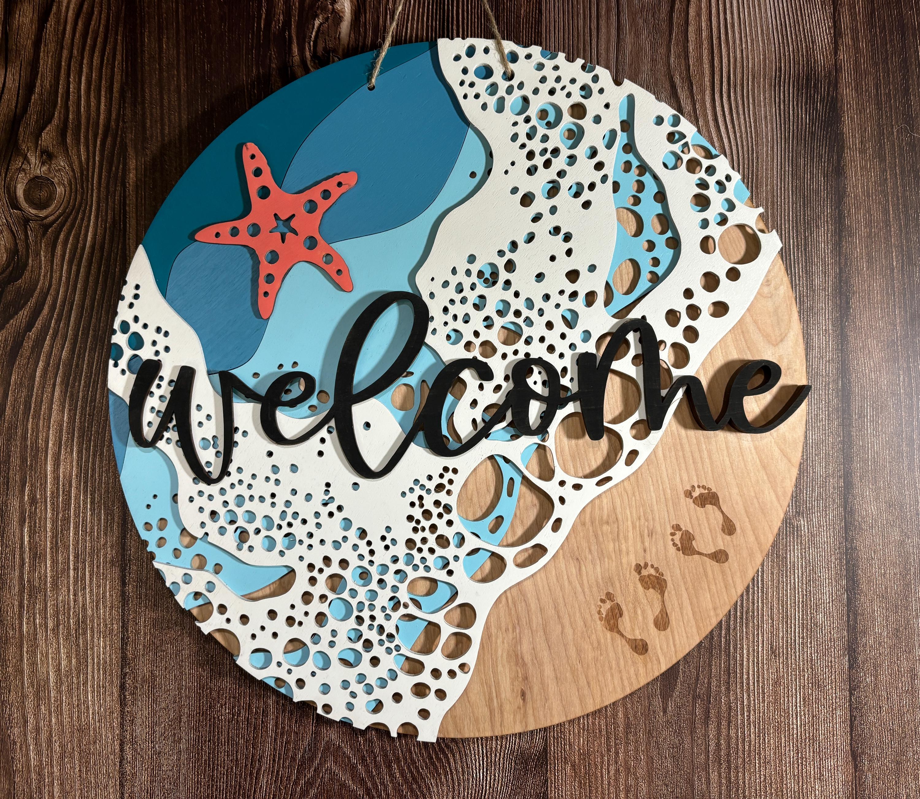 Ocean Waves Round Welcome Sign, Beach Theme, Coastal Decor, Nautical ...