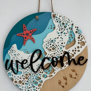 Ocean Waves Round Welcome Sign, Beach Theme, Coastal Decor, Nautical ...