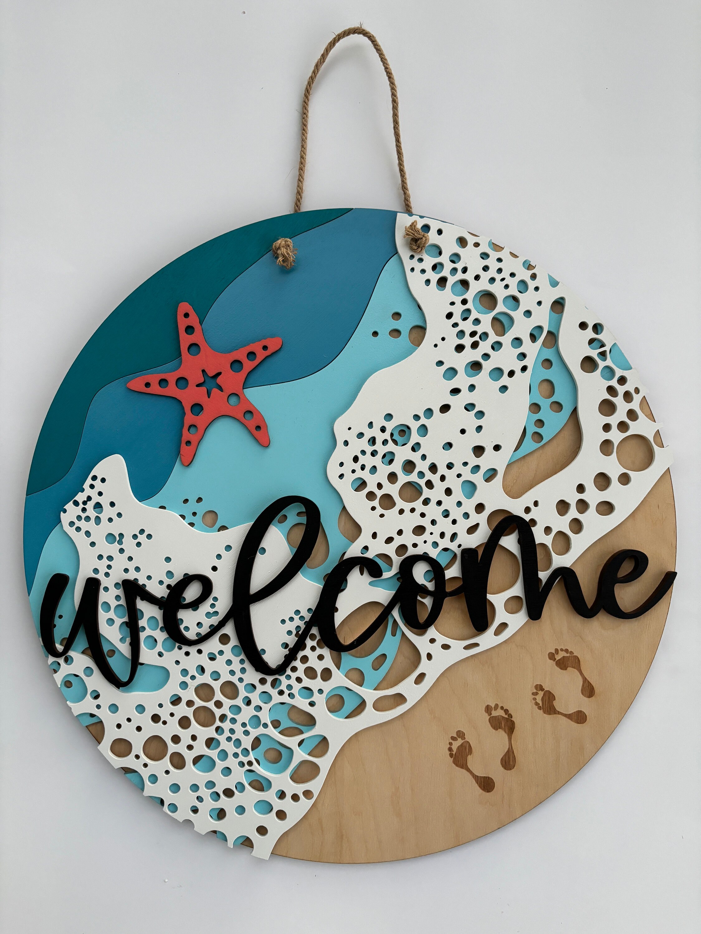 Ocean Waves Round Welcome Sign, Beach Theme, Coastal Decor, Nautical ...