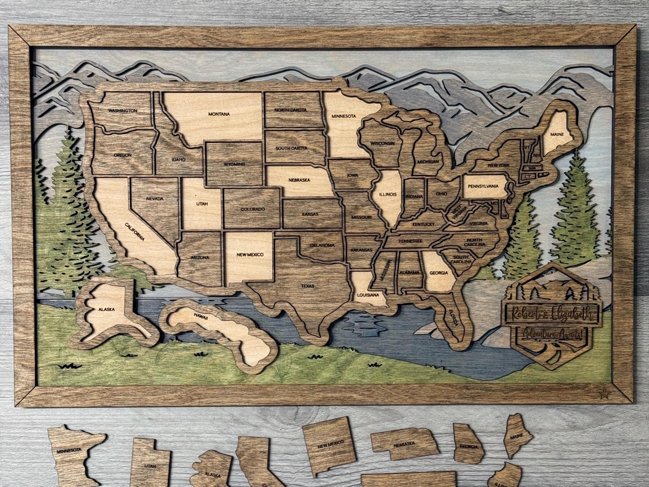 Personalized Travel Map, Family Road Trip Tracker, Customizable, States ...