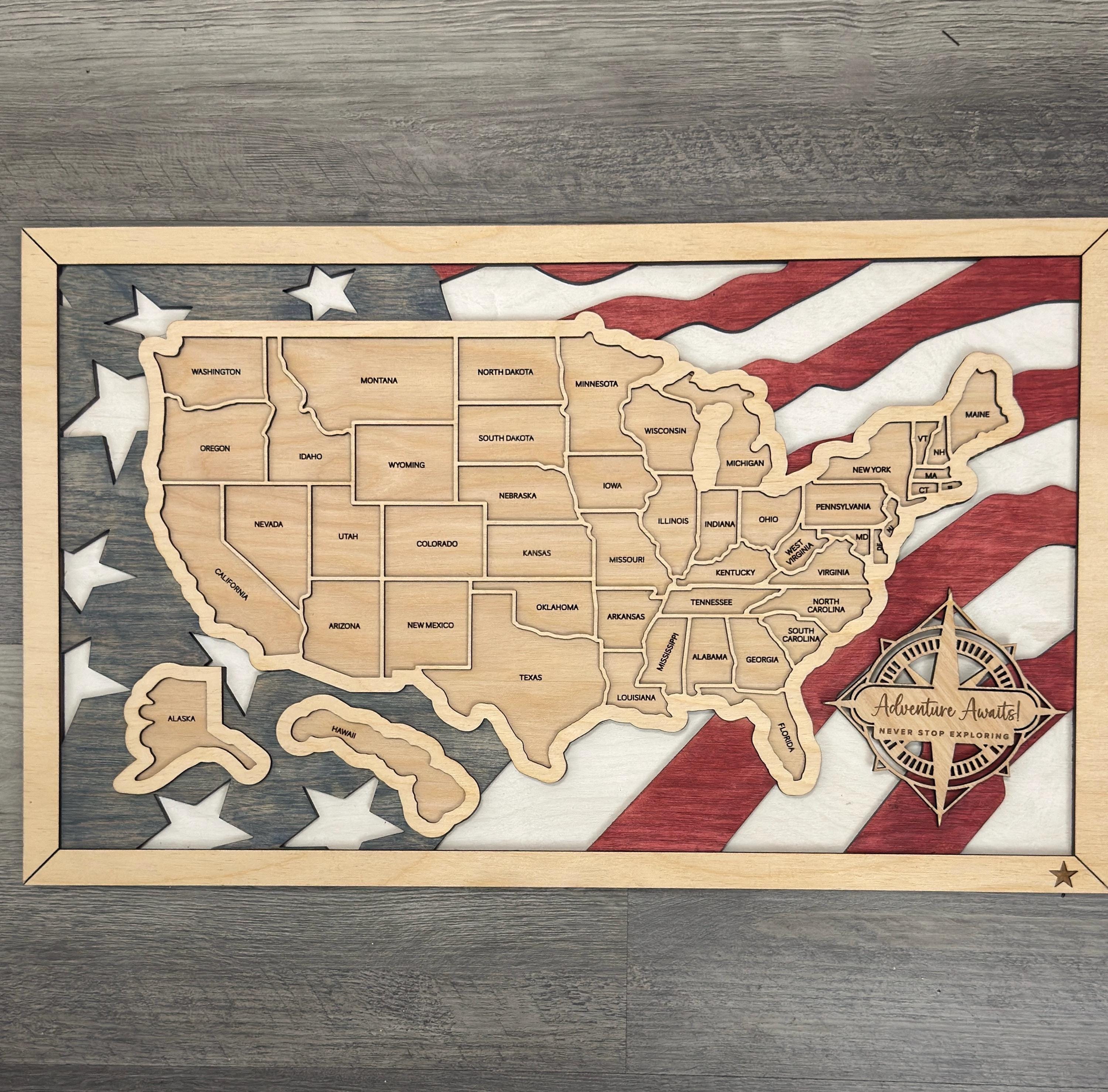 Personalized Travel Map, Family Road Trip Tracker, Customizable, States ...