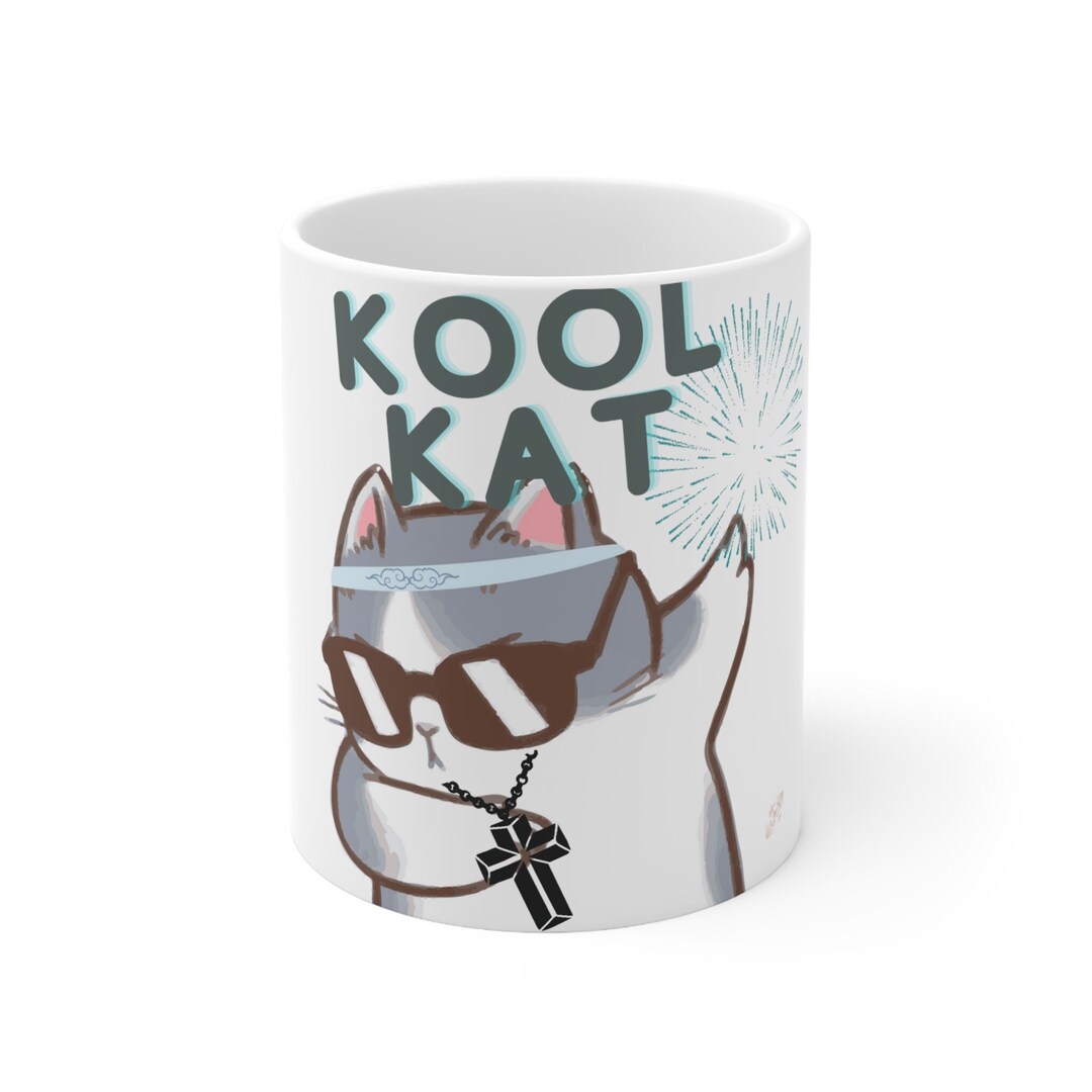 Kool Kat Ceramic Mug: Funny Cat Mom Coffee Mug - Etsy