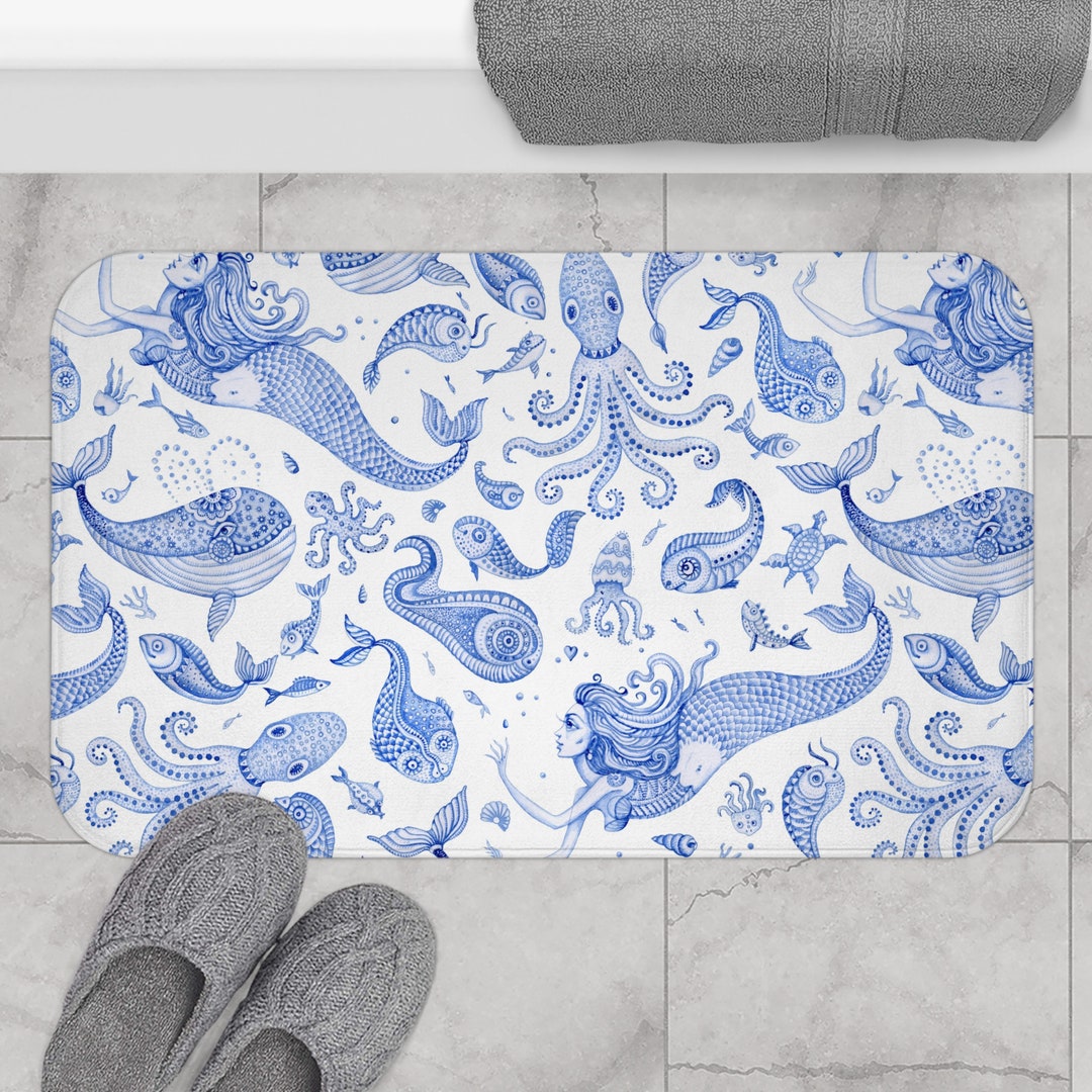 Microfiber Bath Mat, Under the Sea Bath Mat, Anti Slip Mat for Bathroom ...