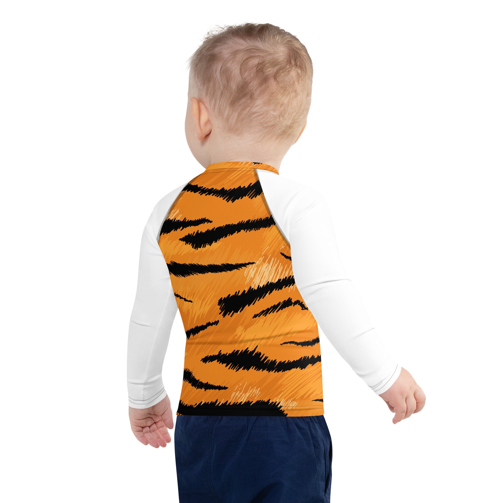 Kids Rash Guard Tiger Stripes Print Long Sleeve Shirt, Sun Protective ...