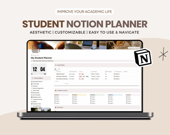 Notion Template Student Planner | Academic Planner Notion Dashboard ...