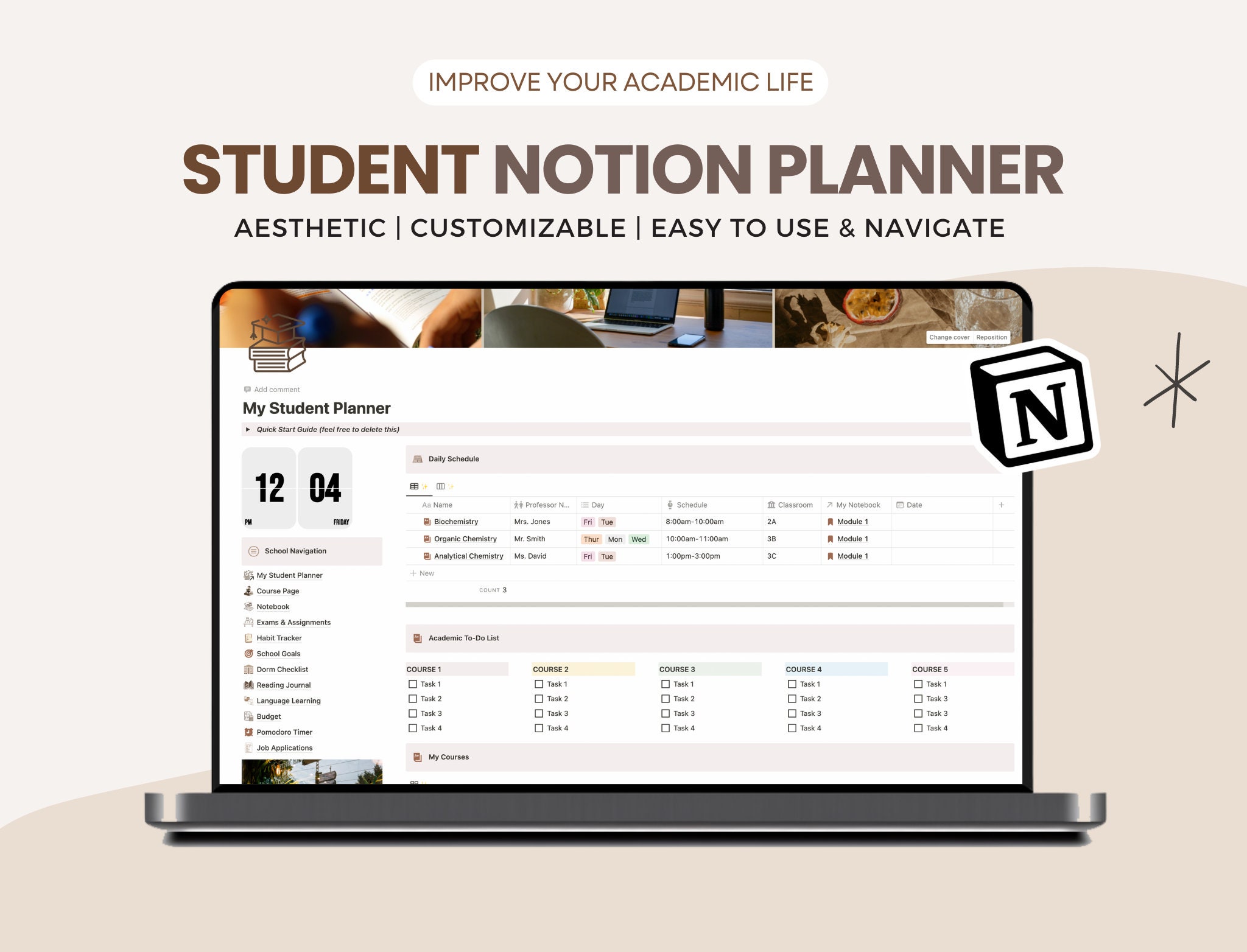 Notion Template Student Planner Academic Planner Notion Dashboard College Student Planner ...