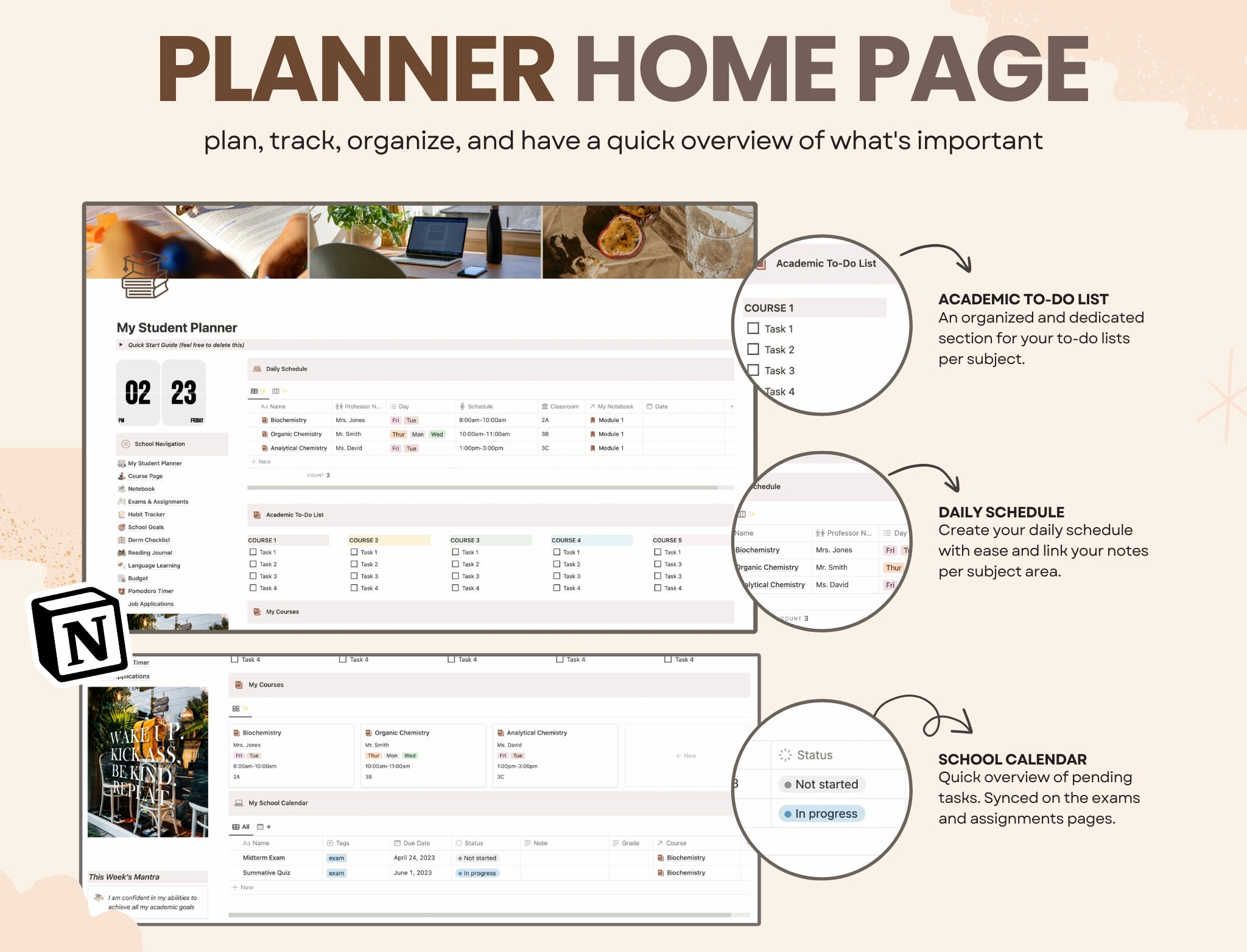 Notion Template Student Planner Academic Planner Notion Dashboard College Student Planner ...