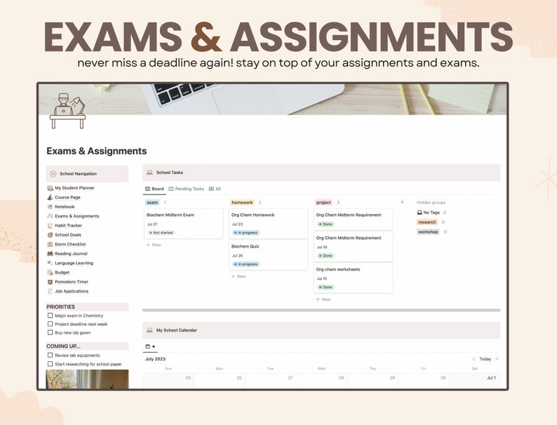 Notion Template Student Planner Academic Planner Notion Dashboard College Student Planner ...