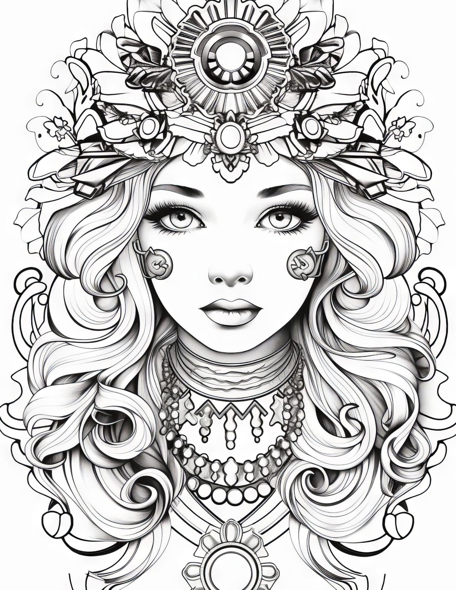 Bundle of Colouring Pages Fantasy Queens, Fantasy Patterns and Fantasy ...