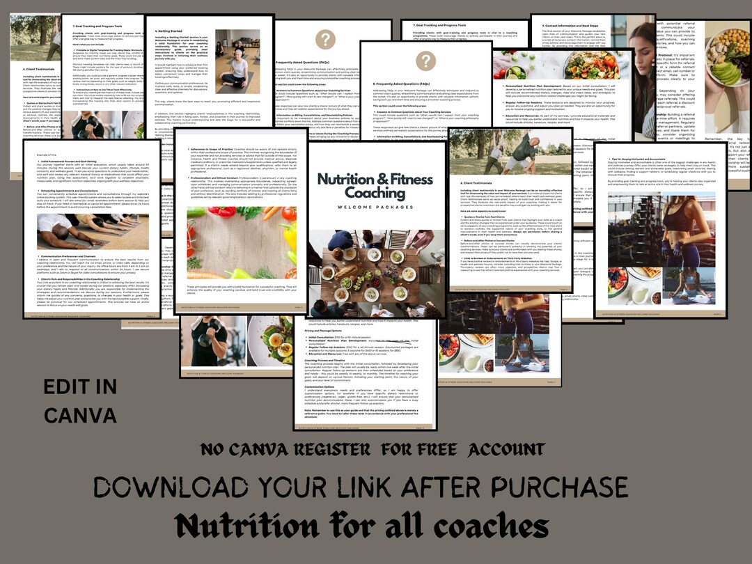 Nutrition and Fitness Coaching Welcome Package Template. - Etsy