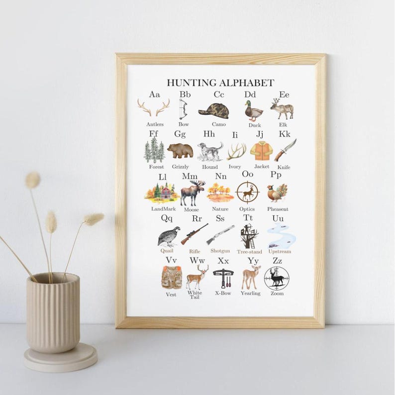 Hunting Alphabet Nursery Print, Nursery Mallard Duck Decor Poster ...