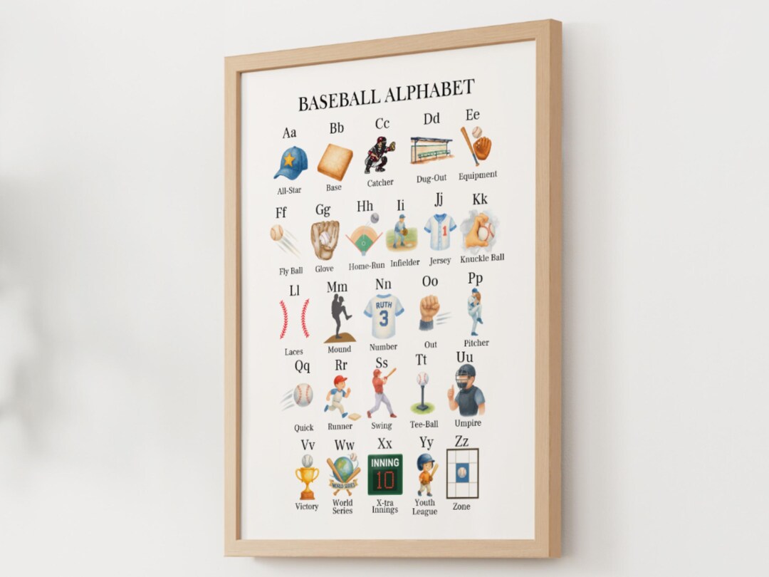 Baseball Alphabet Nursery Print: Watercolor Sports ABC (digital ...