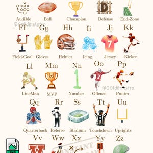 Football Alphabet Nursery Print, Nursery Football Digital Poster, ABC ...