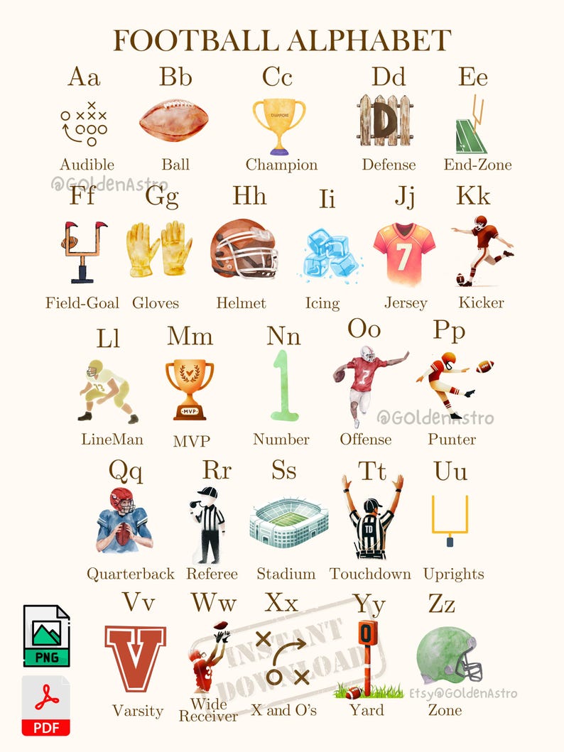 Football Alphabet Nursery Print, Nursery Football Digital Poster, ABC ...