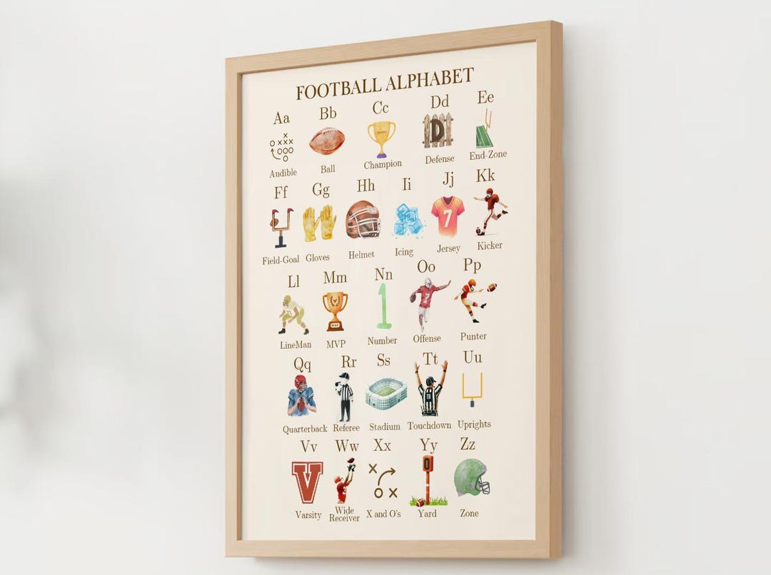 Football Alphabet Nursery Print, Nursery Football Digital Poster, ABC ...