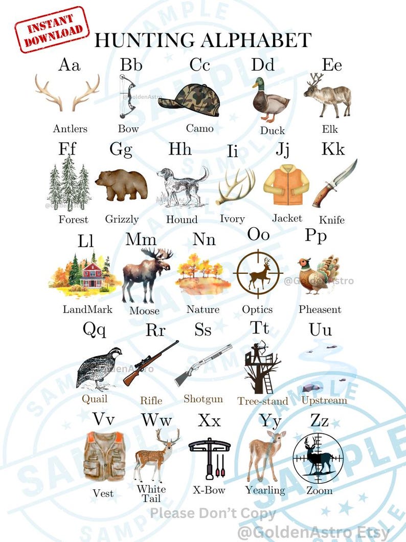 Hunting Alphabet Nursery Print, Nursery Mallard Duck Decor Poster ...