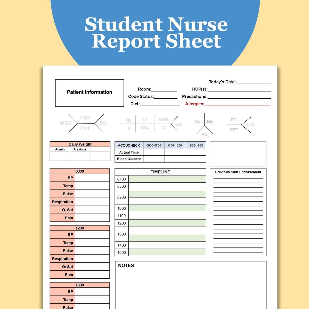 Student Nurse Report/brain/endorsement Sheet Template - Etsy