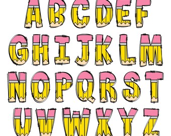 Doodle Letters Blue Plaid Alphabet PNG Hand Drawn Upper and Lower Case ...