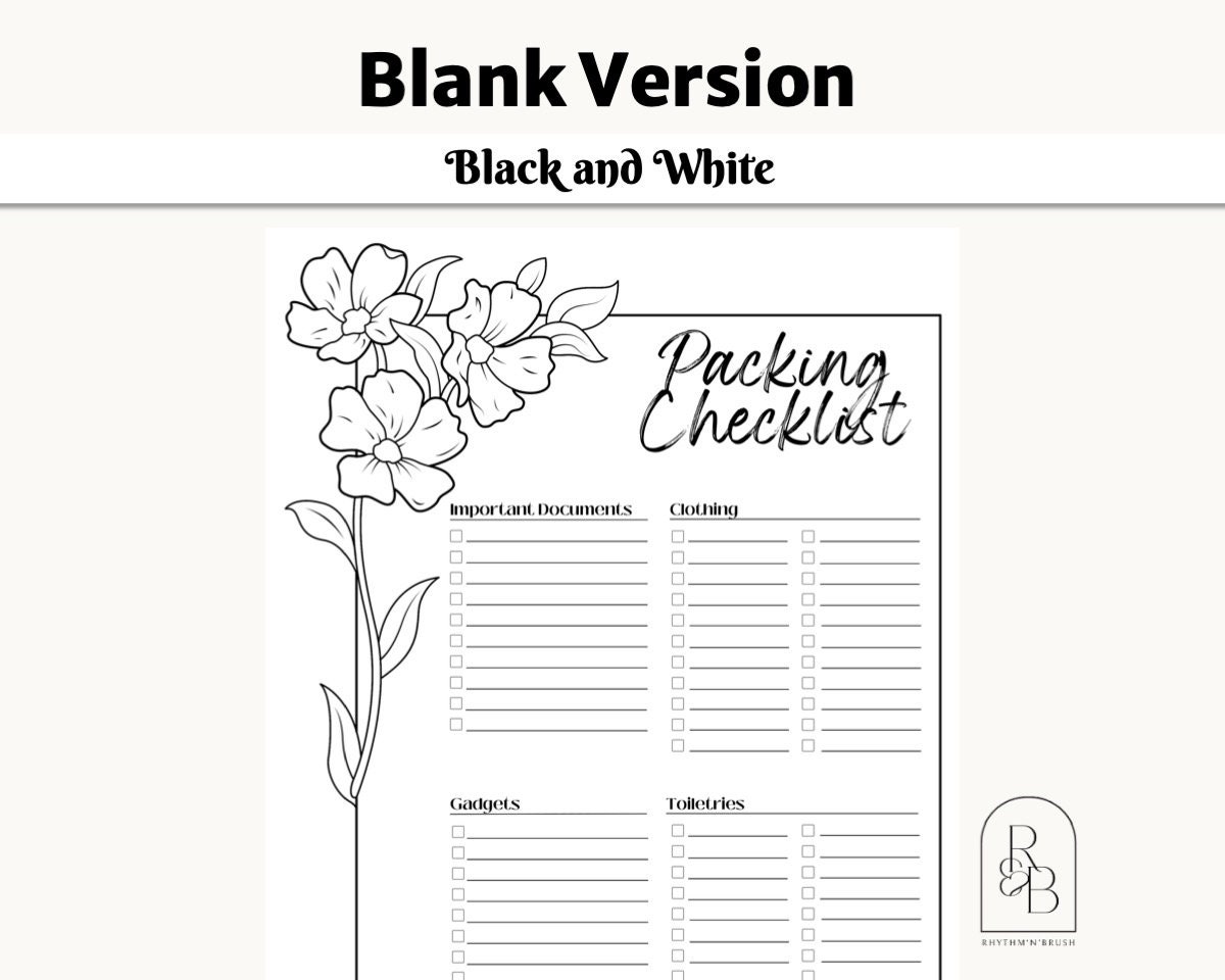 Travel Packing List Editable Packing Checklist Printable - Etsy