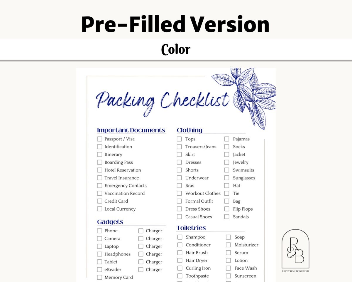 Travel Packing List Editable Packing Checklist Printable Travel Check ...