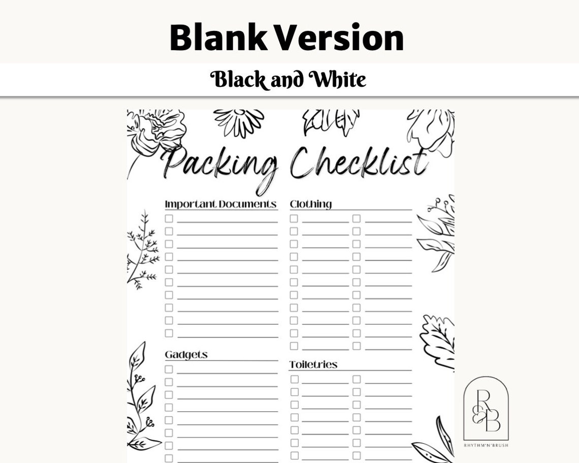 Travel Packing List Editable Packing Checklist Printable Travel Check ...