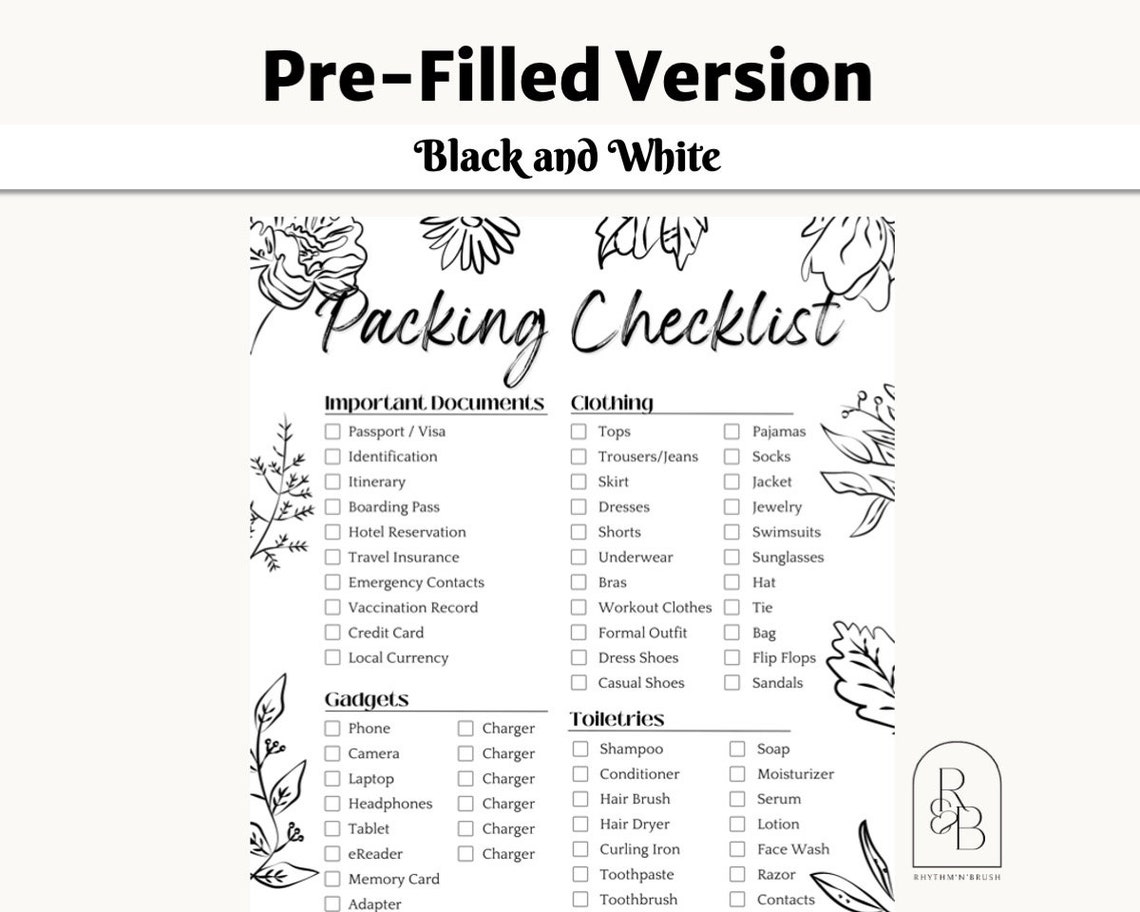 Travel Packing List Editable Packing Checklist Printable Travel Check ...