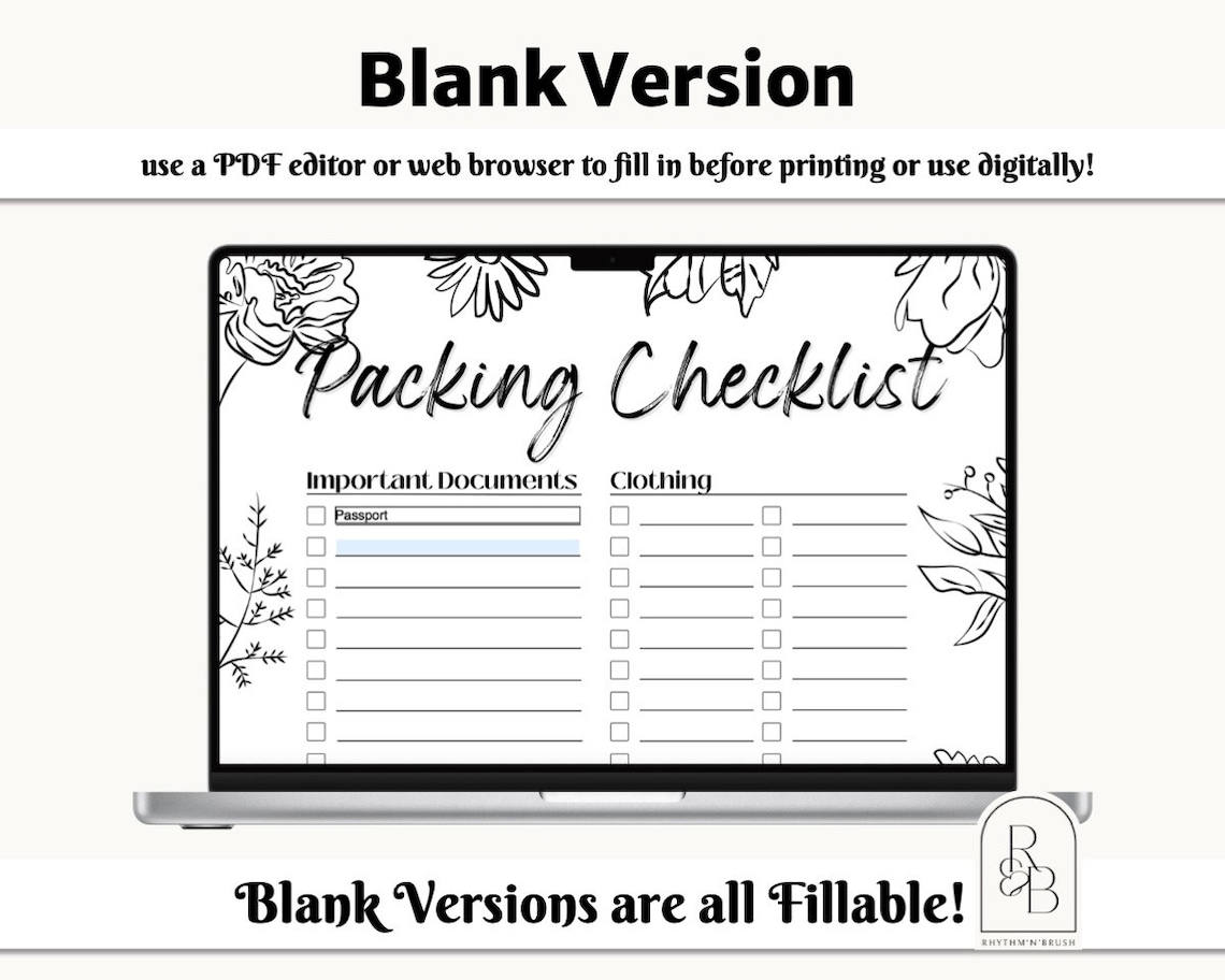 Travel Packing List Editable Packing Checklist Printable Travel Check ...
