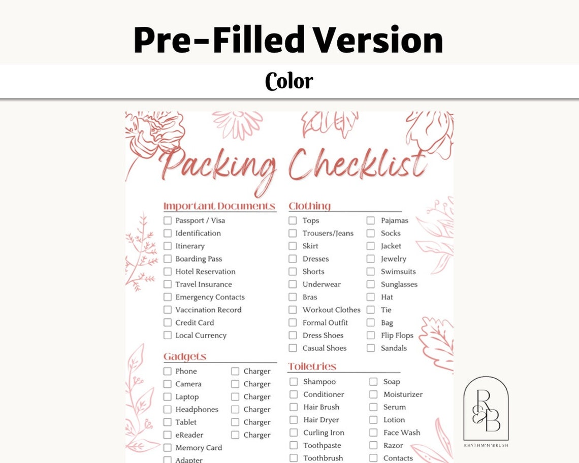 Travel Packing List Editable Packing Checklist Printable Travel Check ...