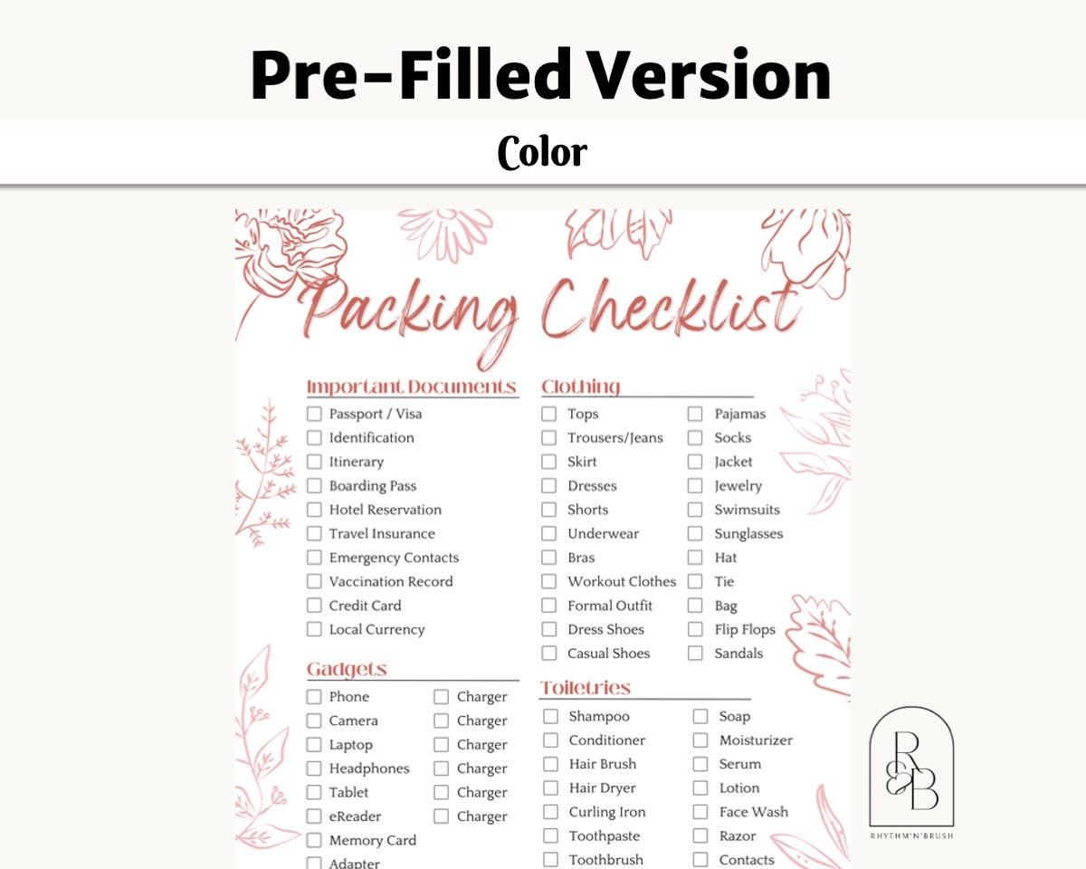 Travel Packing List Editable Packing Checklist Printable Travel Check ...