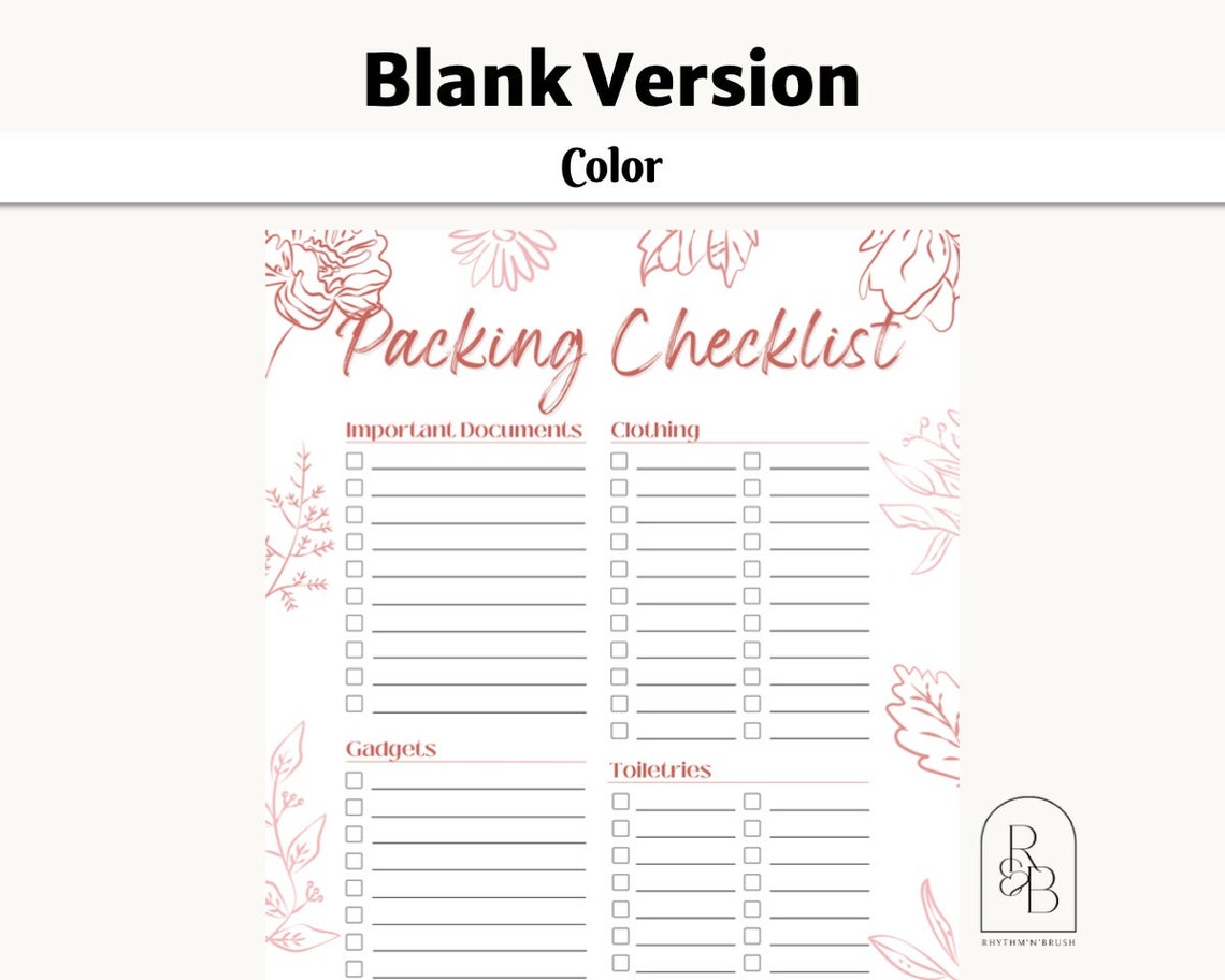 Travel Packing List Editable Packing Checklist Printable Travel Check ...