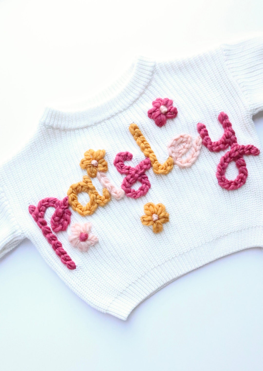 Custom Embroidered Name Sweater With Flowers - Etsy