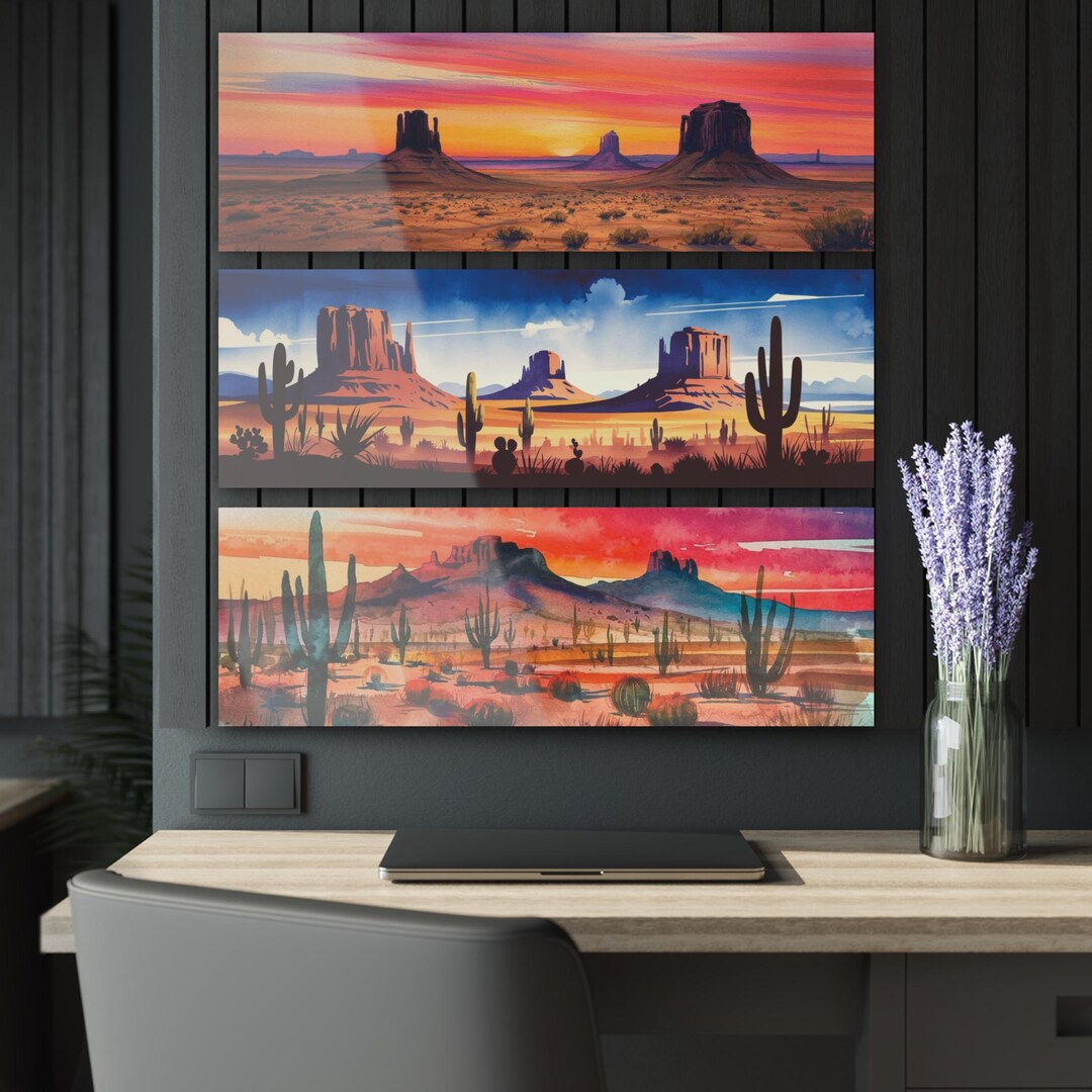 Desert Landscape Triptych, Calming Southwest Decor, Three Panel Acrylic ...