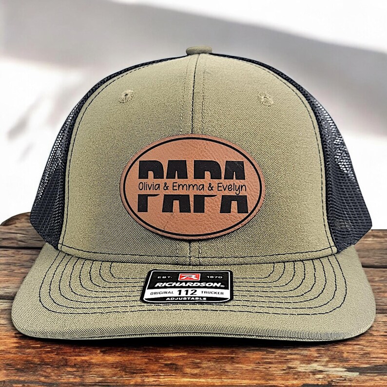 Custom Grandkids Name Papa Hat, Dad Birthday Gift, Leather Patch Hat ...