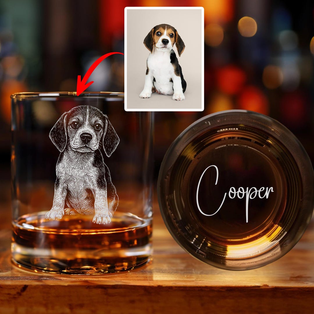 Custom Dog Portrait Whiskey Glass With Name, Personalized 11oz Rocks ...