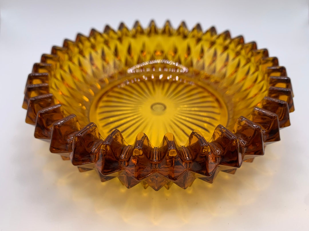 Vintage Mid-century Amber Dismond Point Glass Ashtray - Etsy