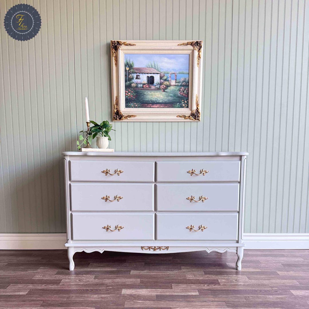 Demure Gray & Gold Vintage French Provincial Dresser - Medium Storage ...