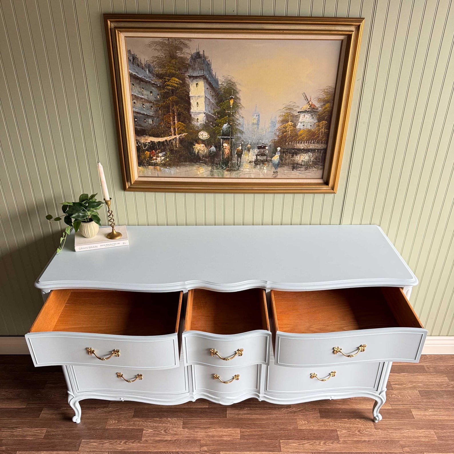 Baby Blue Vintage French Provincial Dresser | Gold Hardware | 9 Drawer ...