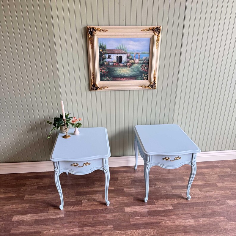 Baby Blue Vintage French Provincial Pair of Nightstands | Gold Hardware ...