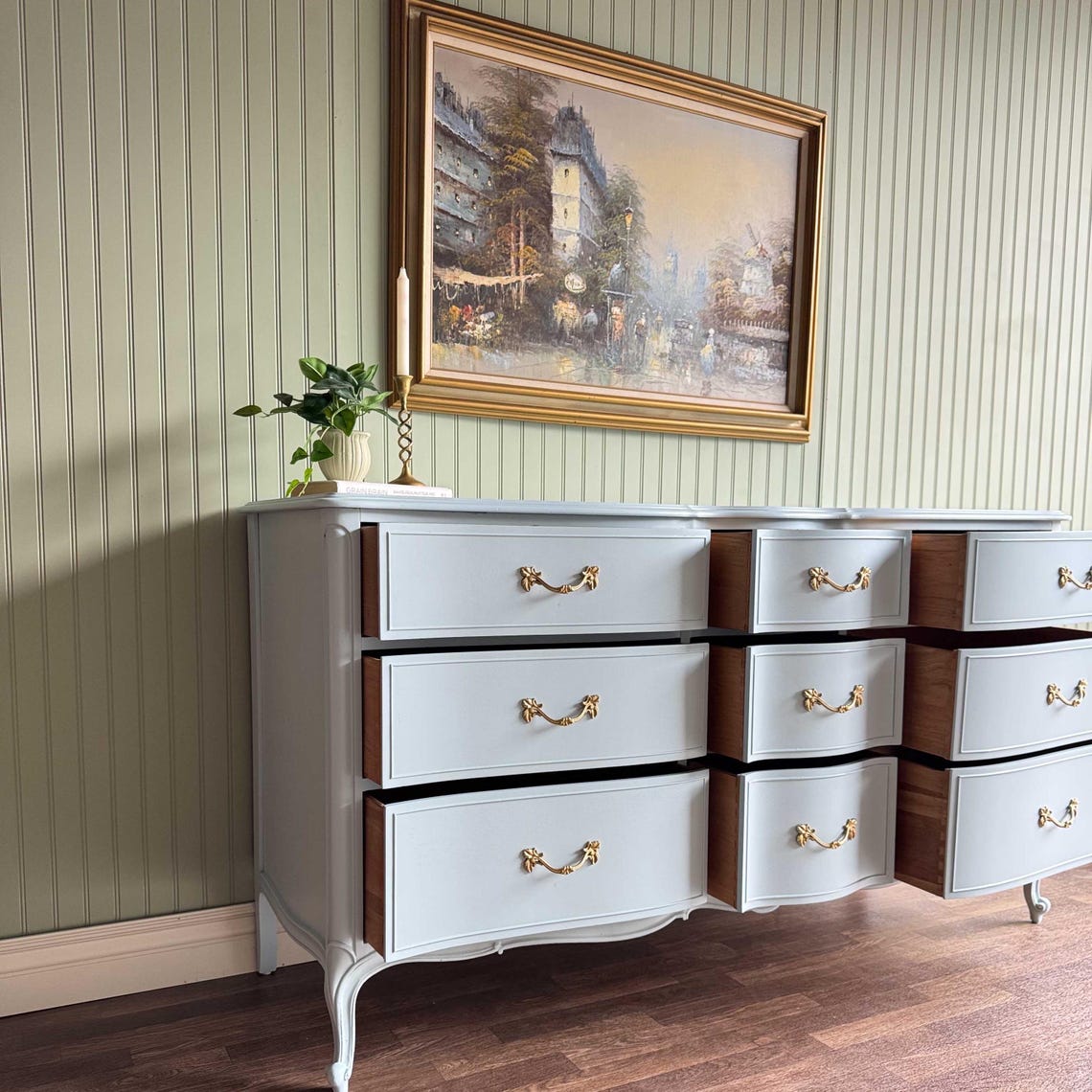 Baby Blue Vintage French Provincial Dresser | Gold Hardware | 9 Drawer ...