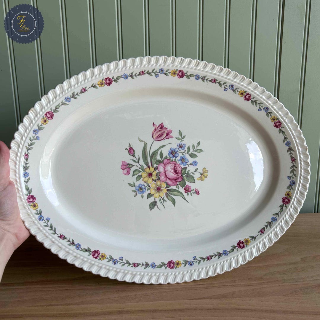 Vintage Harker Pottery Royal Gadroon Bouquet Pattern Oval Platter ...