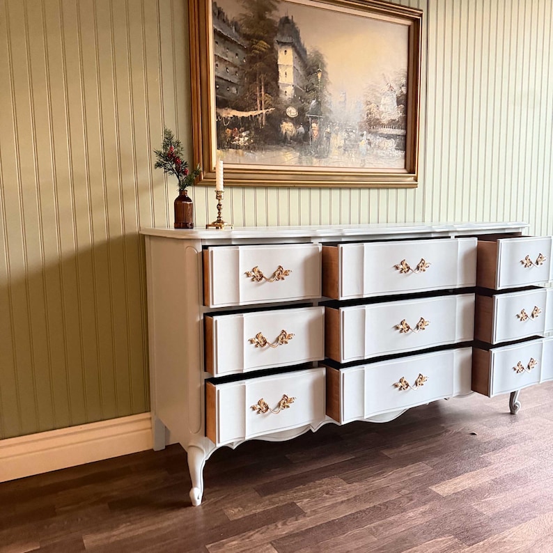 Light Blue Vintage French Provincial Dresser | Gold Hardware | 9 Drawer ...