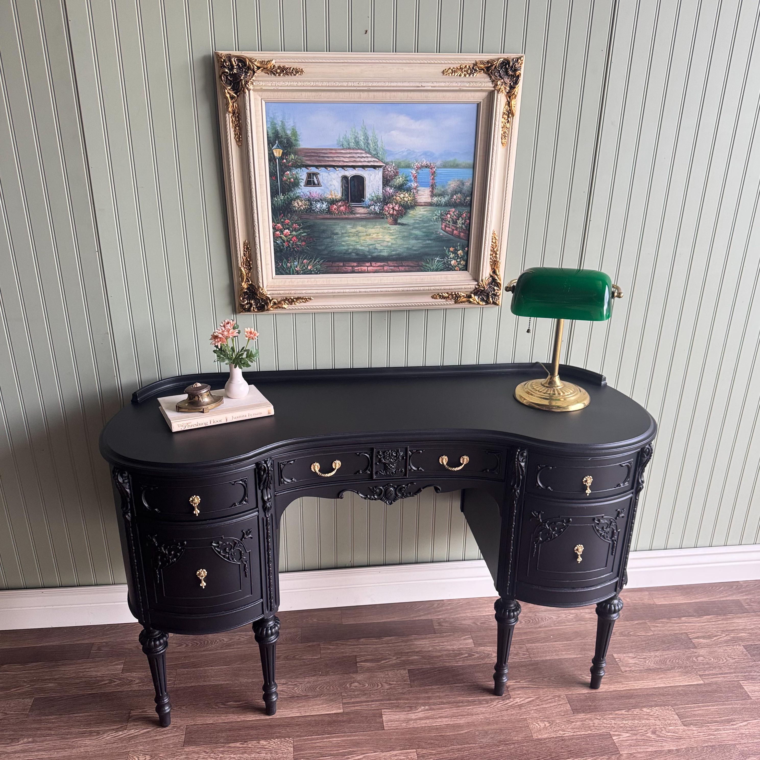 Black Vintage Victorian Gothic Vanity/desk With Carved Embellishments ...