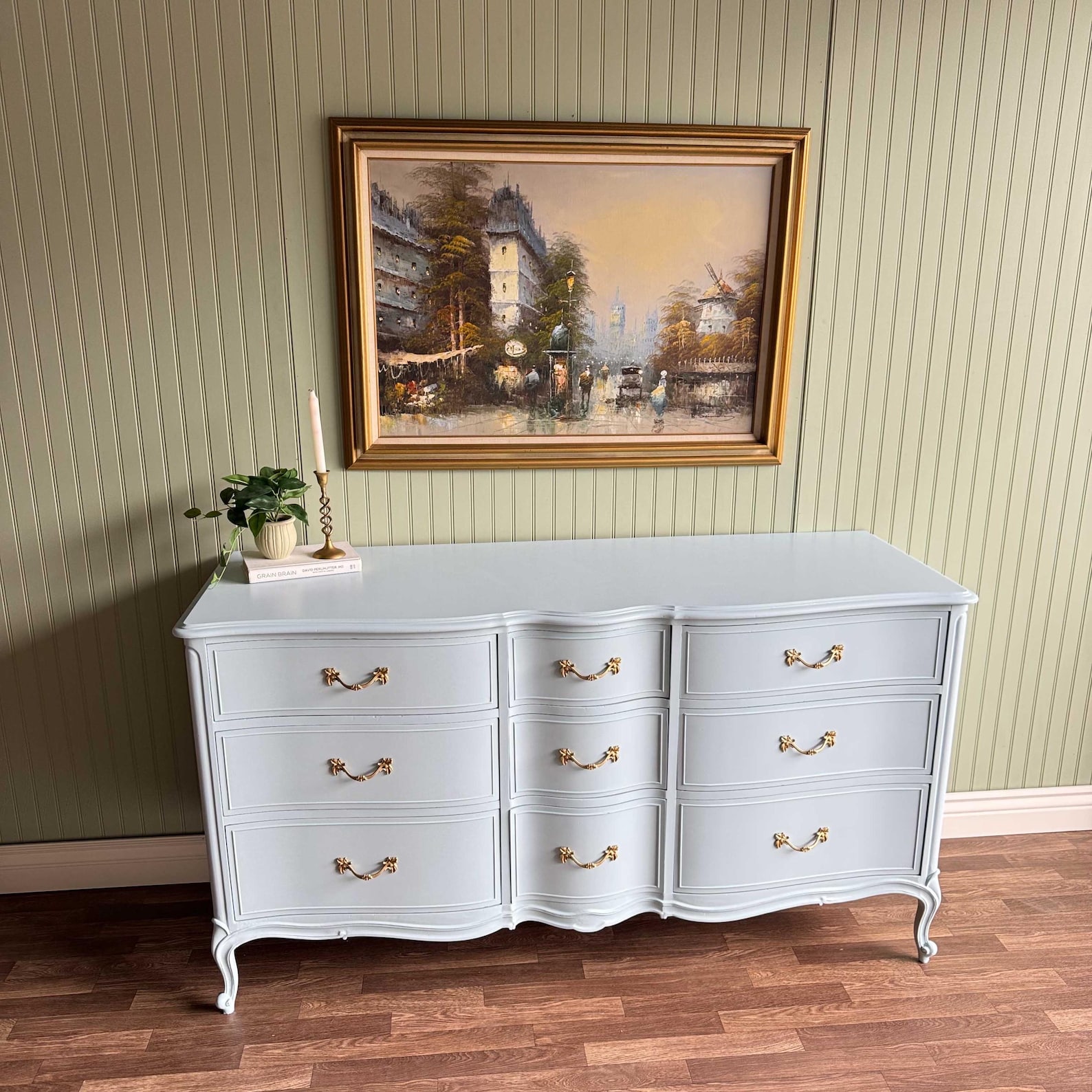 Baby Blue Vintage French Provincial Dresser | Gold Hardware | 9 Drawer ...