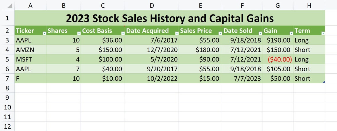 Stock Investing Sales Tracking and Capital Gains Calculator - Basic ...