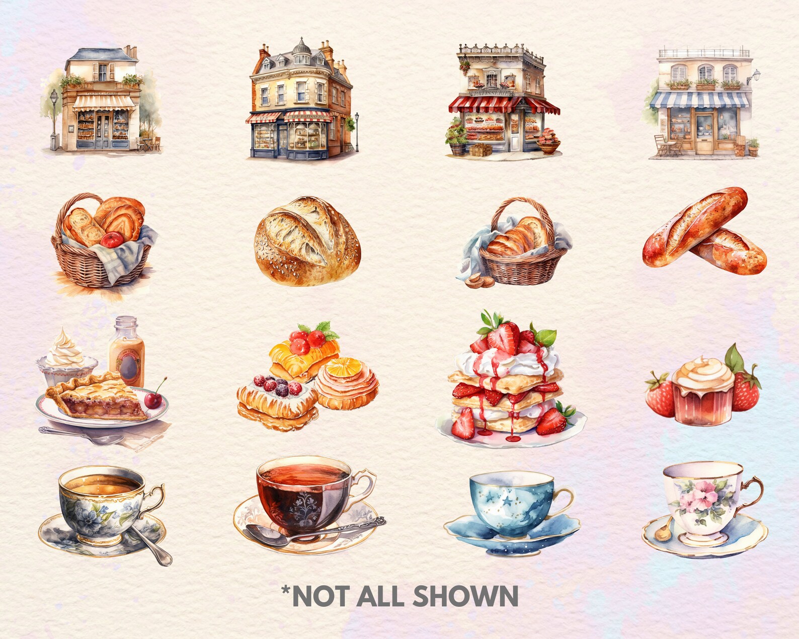 Watercolor Bakery Clipart, Png Baking Clipart, Bread, Bakery Shop ...